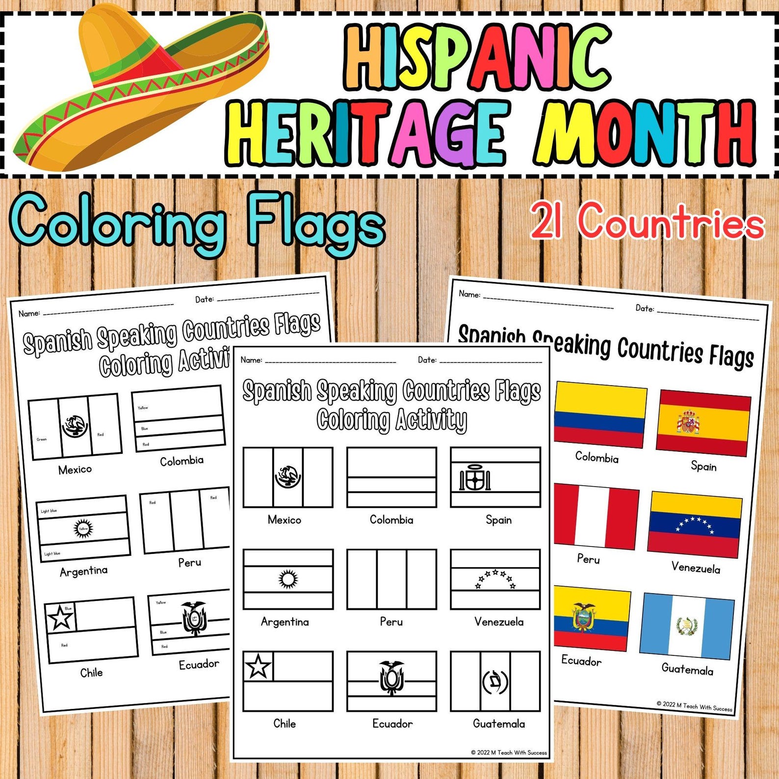 Spanish Speaking Countries Coloring Sheets | Hispanic Heritage Month ...