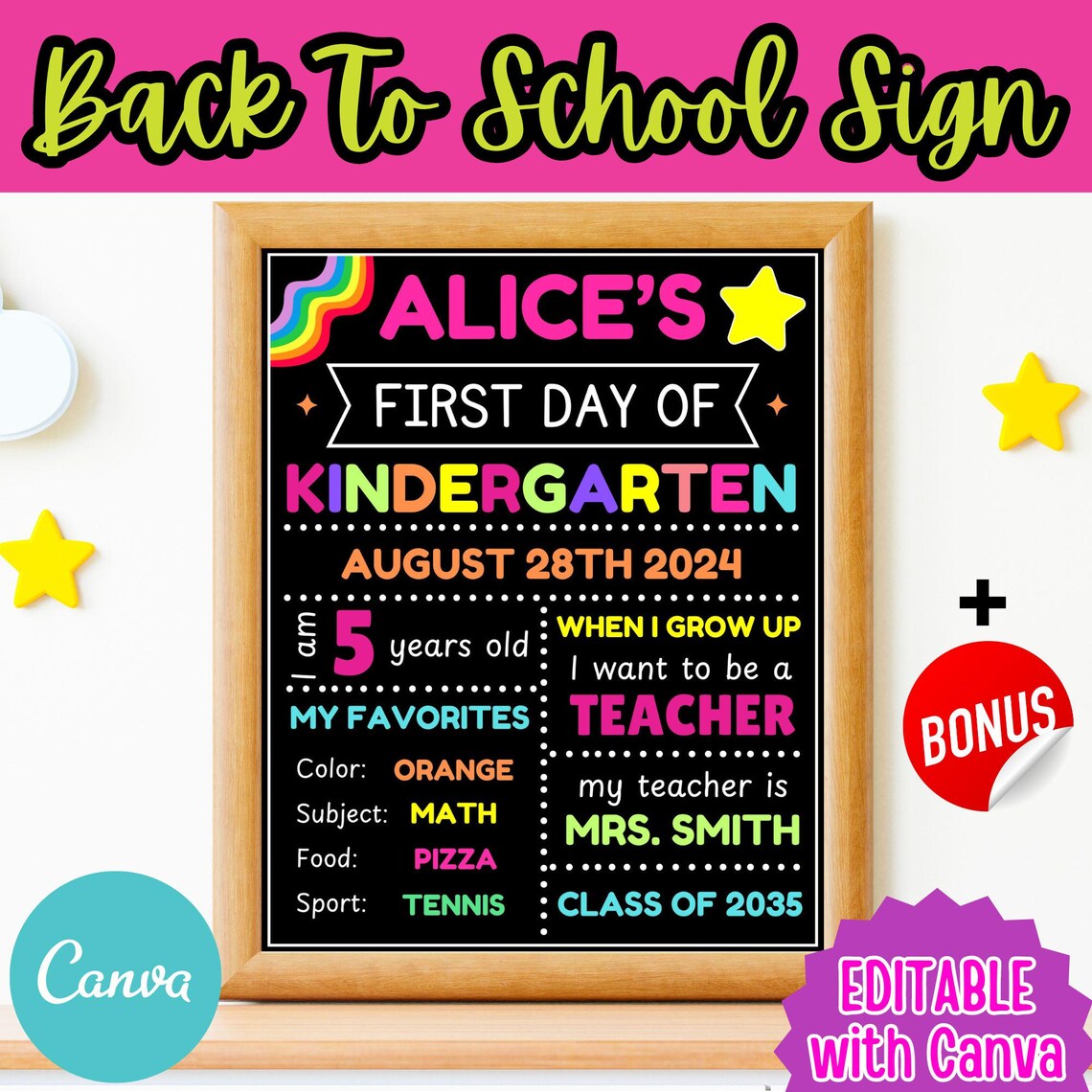 EDITABLE First Day of School Sign, Printable First Day of School Sign ...