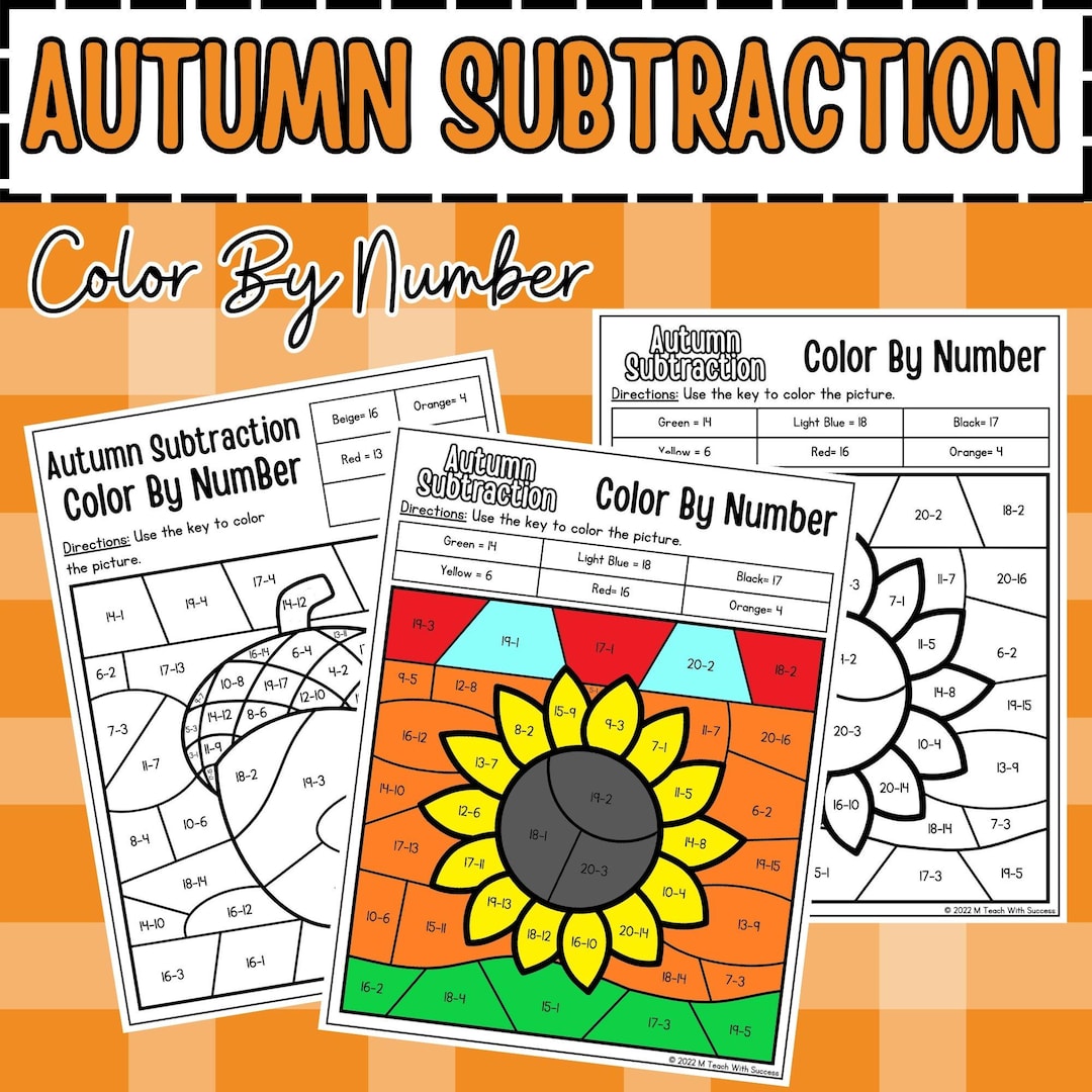 Fall Math Coloring Sheets Activities Autumn Math Color by Number ...