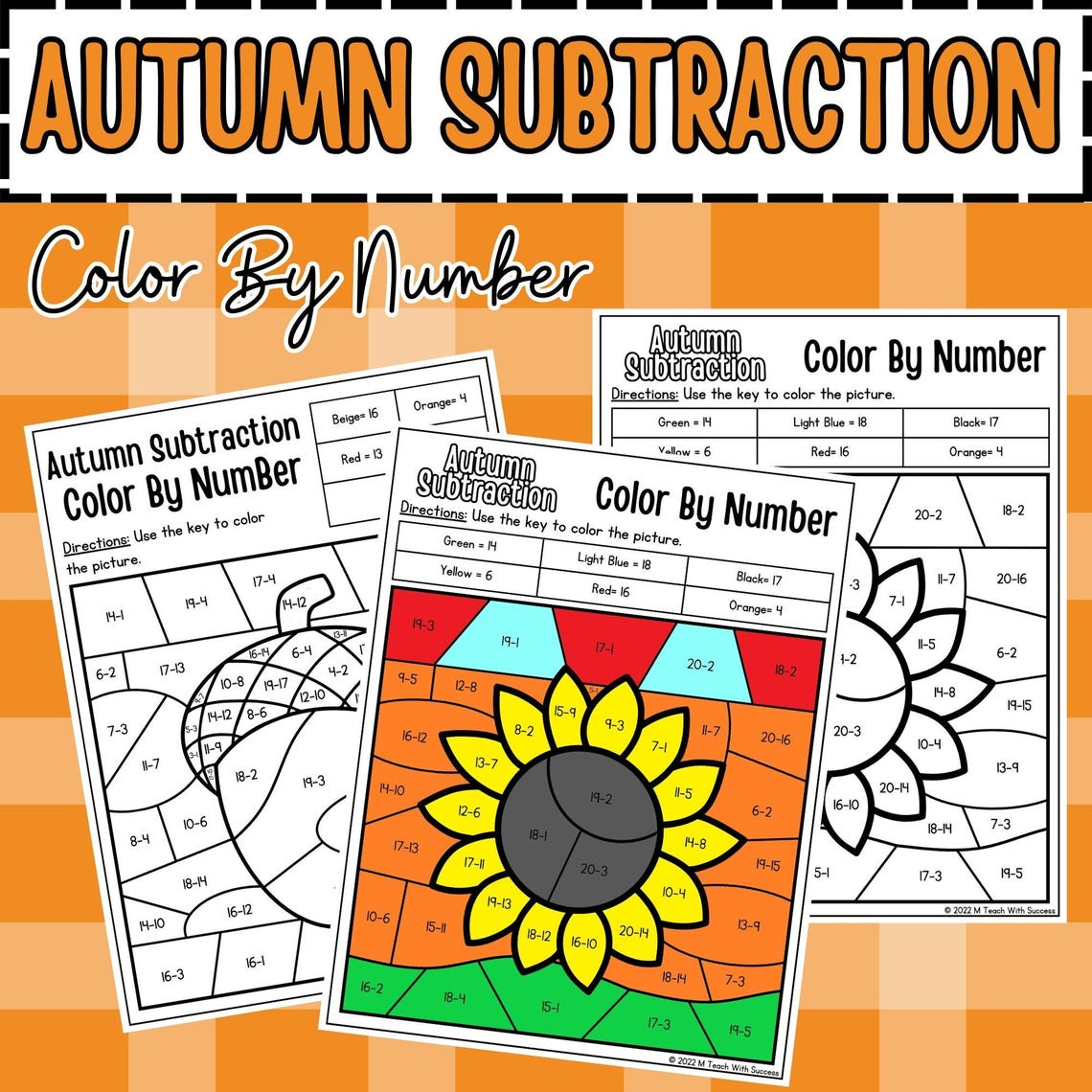Fall Math Coloring Sheets Activities Autumn Math Color by Number ...