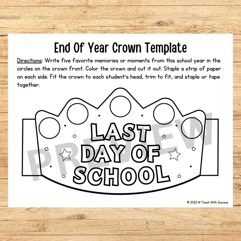 End of Year Paper Crown Craft Templates Memory Hat Craft Headband Craft ...