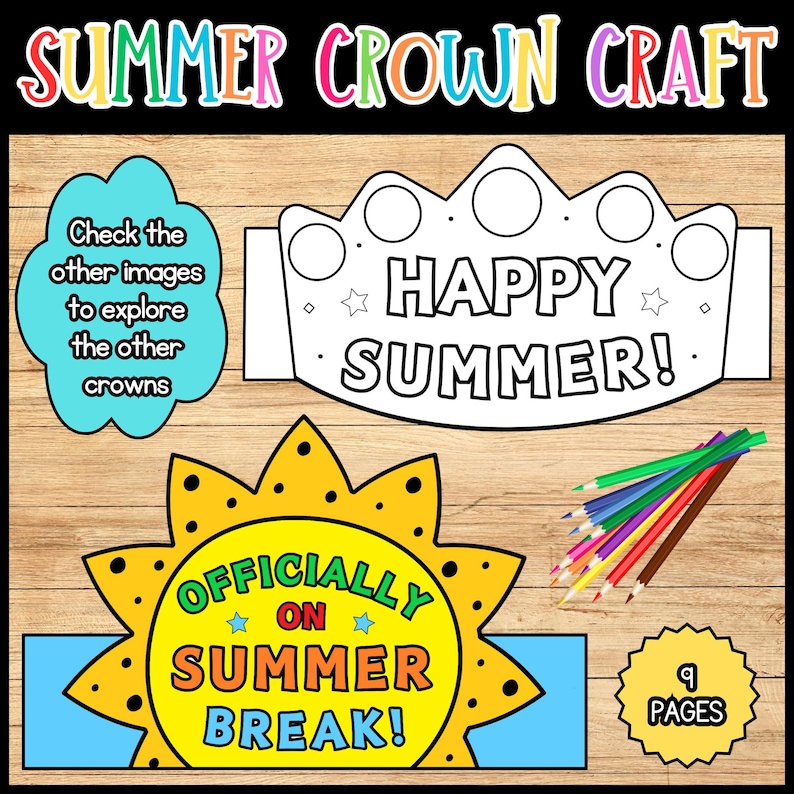 End of Year & Summer Paper Crown Craft Templates Sun Headband Crafts - Etsy