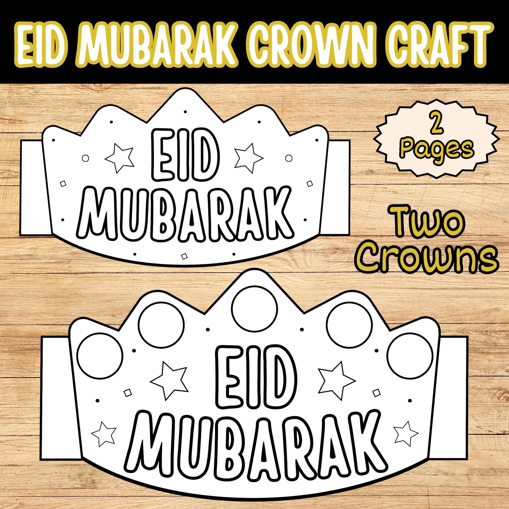 Eid Mubarak Paper Crown Craft Templates Headband Craft, EID Hat ...