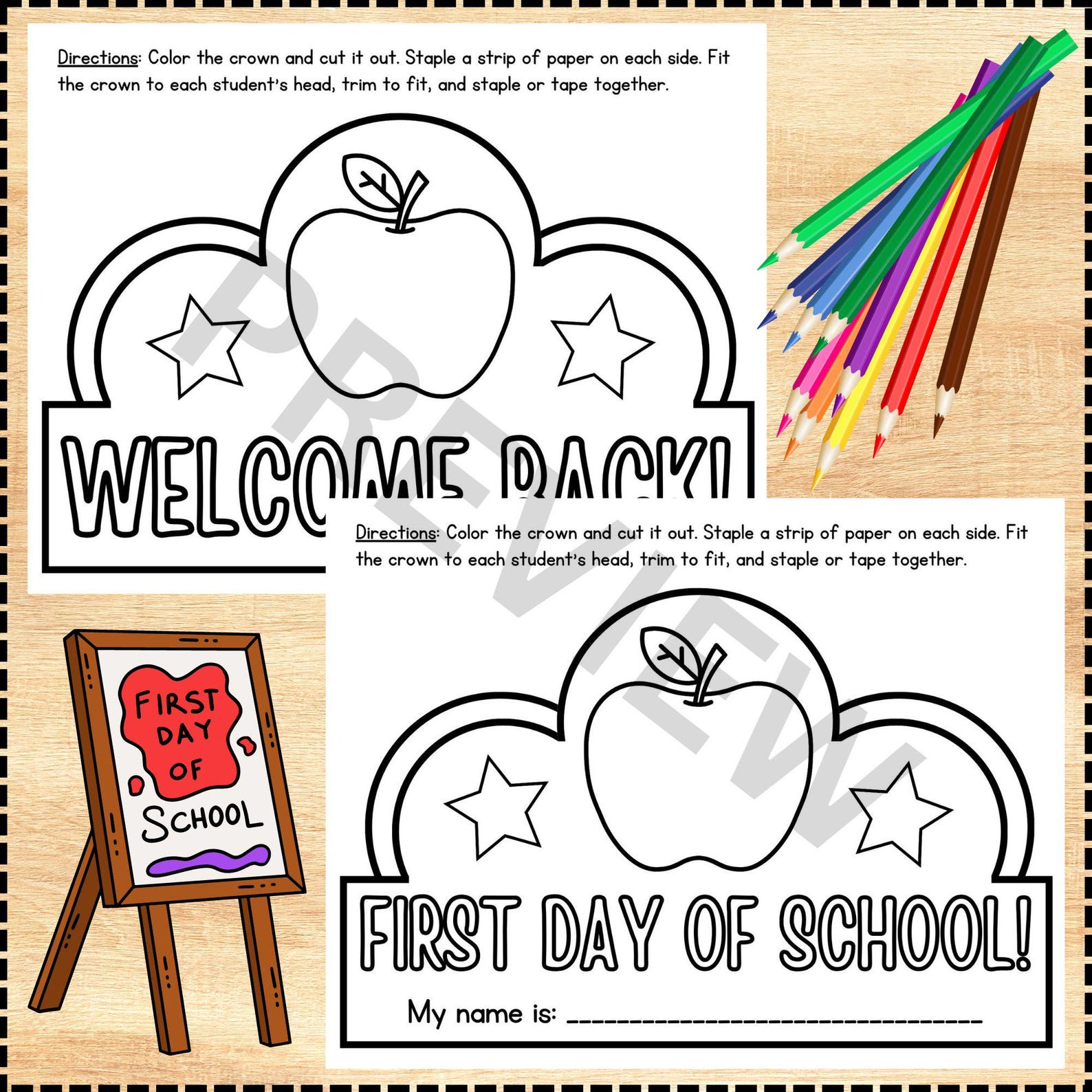 Printable Back to School Crowns, First Day of School Crown Templates ...