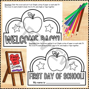 Printable Back to School Crowns, First Day of School Crown Templates ...