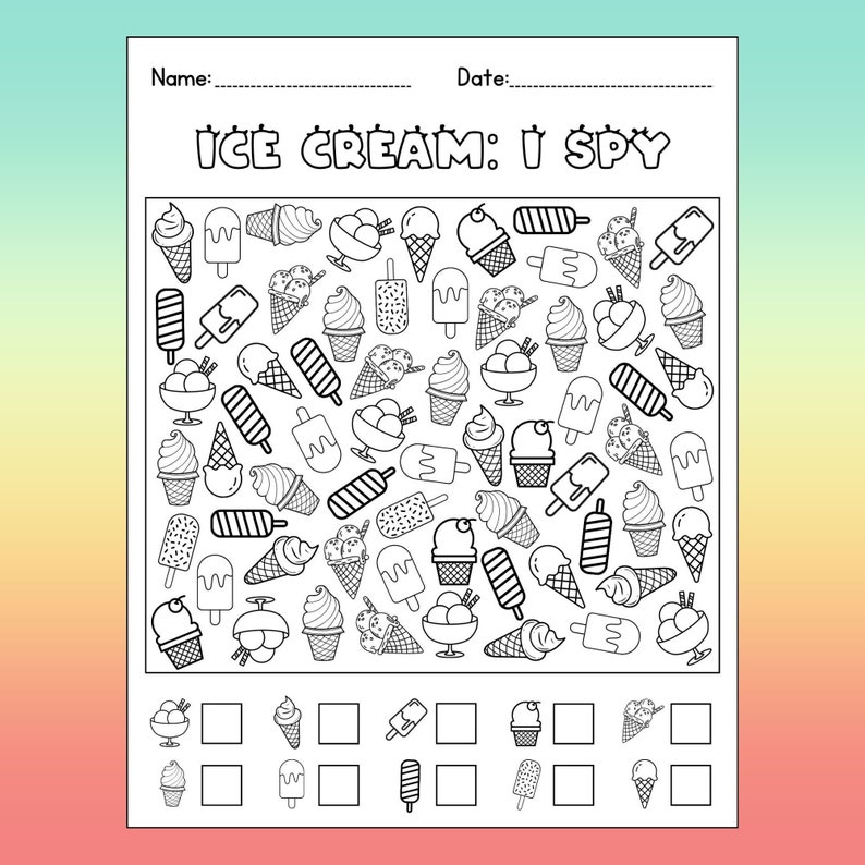 End of the Year Summer I SPY Coloring Pages Beach Day, Ice Cream ...
