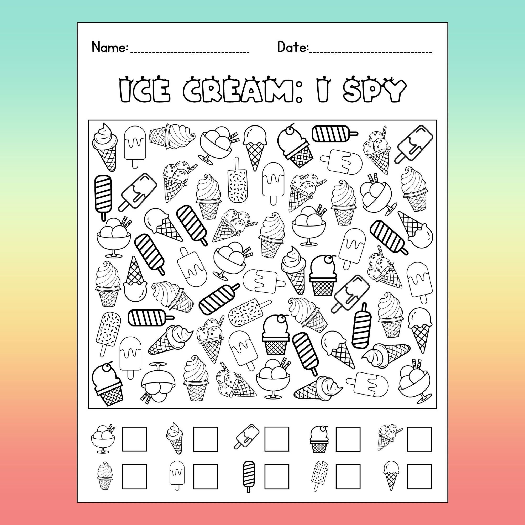 End of the Year Summer I SPY Coloring Pages Beach Day, Ice Cream ...