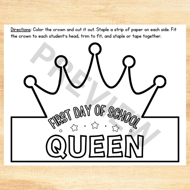 Printable Back to School Paper Queen & King Crown Crafts | First Day of ...