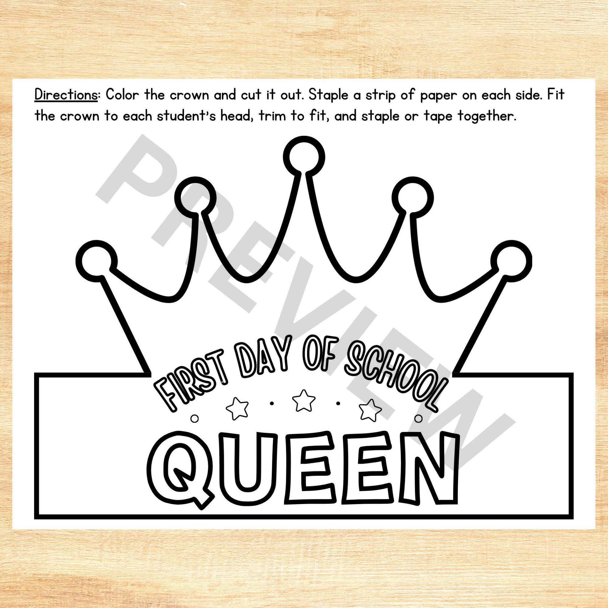Printable Back to School Paper Queen & King Crown Crafts | First Day of ...