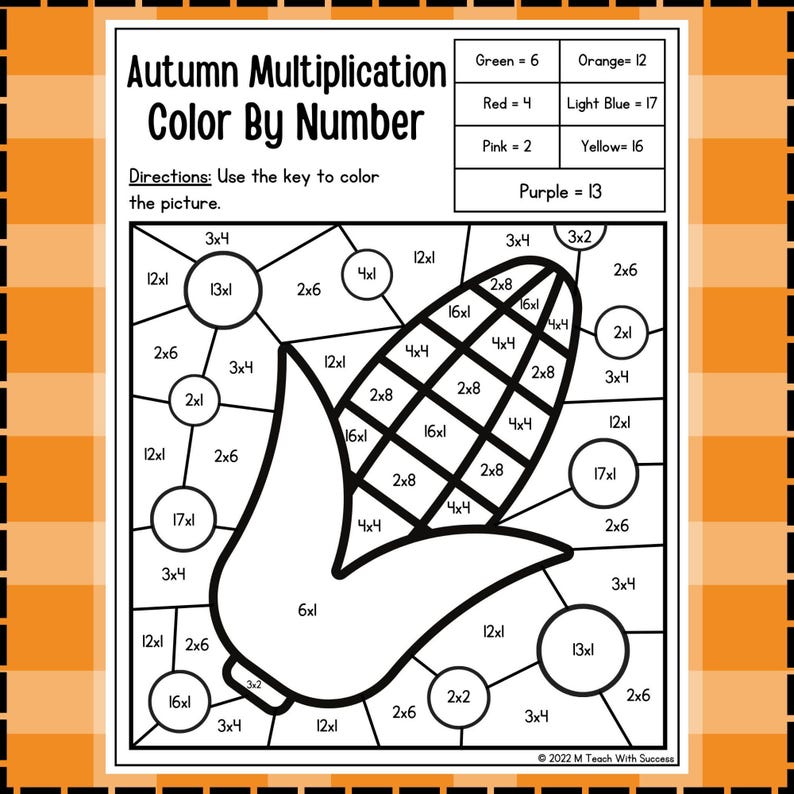 Fall Math Coloring Sheets Activities Autumn Math Color by Number ...