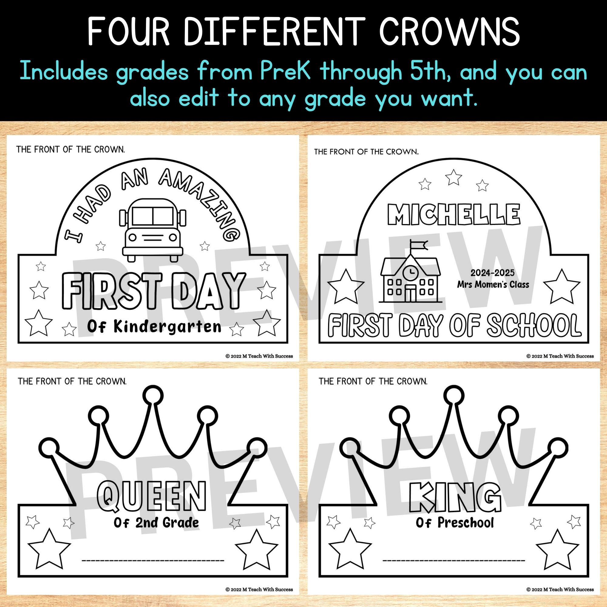 EDITABLE Back to School Paper Crown Crafts First Day of School Crown ...