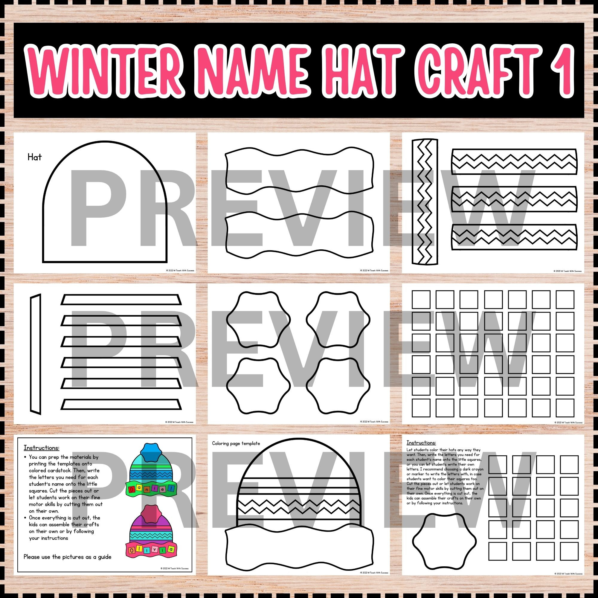 Winter Name Hat Craft Activity | Hat Template Printable Winter Bulletin ...