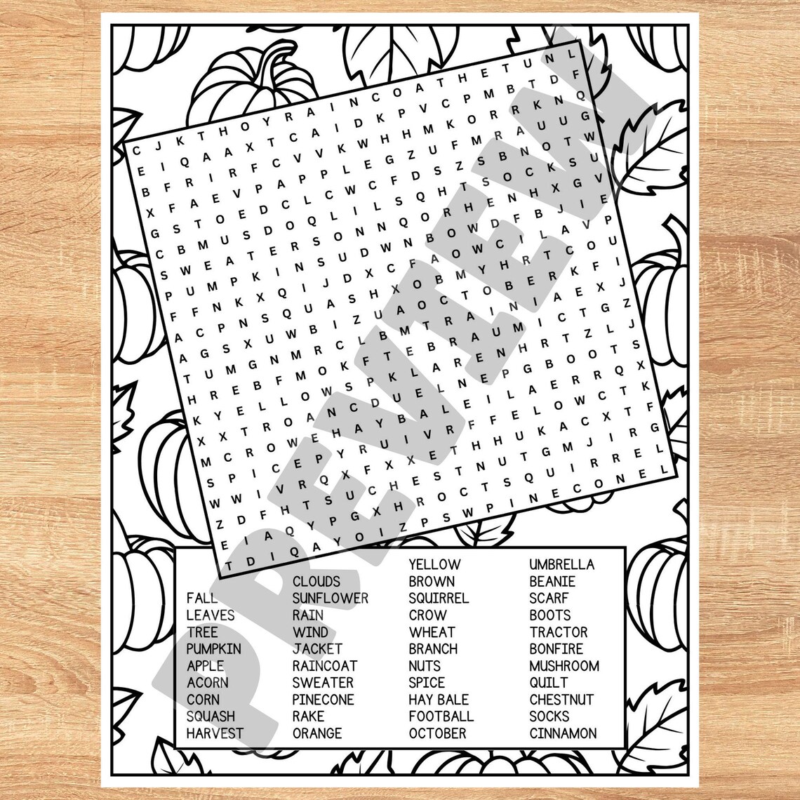 GIANT Autumn FALL Word Search Puzzle Game With Coloring October and ...