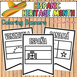 Hispanic Heritage Month Flag Bunting Coloring Activity | Spanish ...