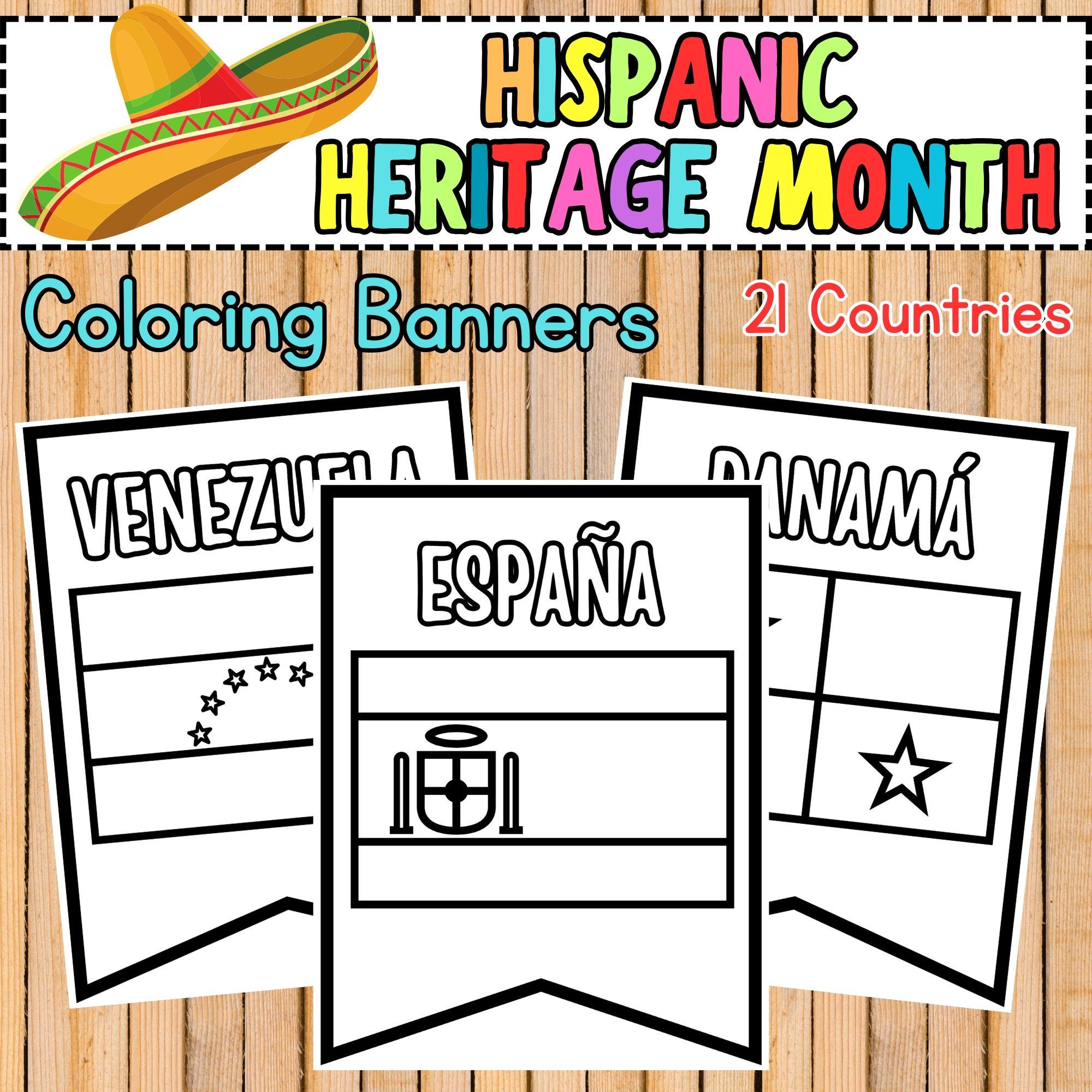 Hispanic Heritage Month Flag Bunting Coloring Activity | Spanish ...