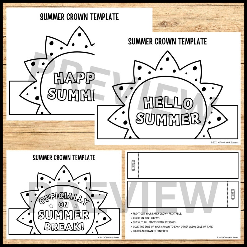 End of Year & Summer Paper Crown Craft Templates Sun Headband Crafts - Etsy