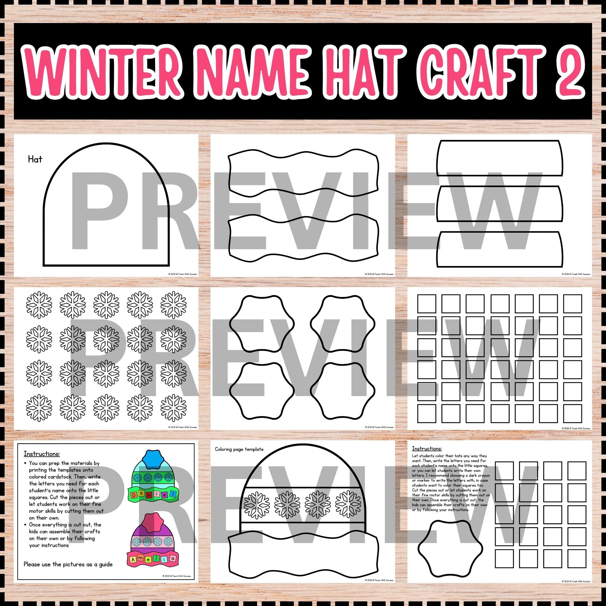Winter Name Hat Craft Activity Hat Template Printable Winter Bulletin ...