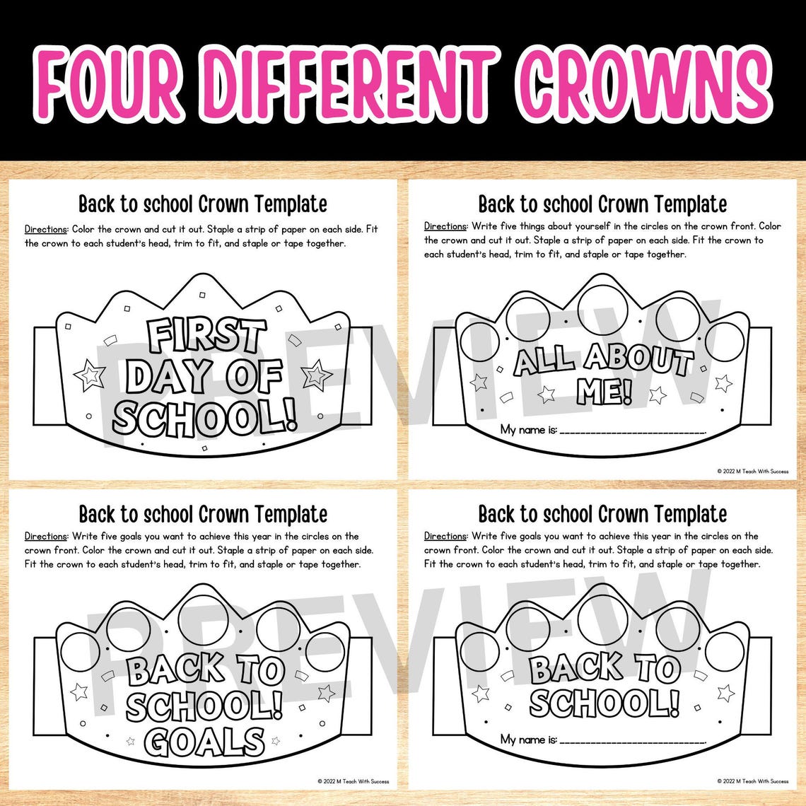 All About Me & Goals Paper Crown Crafts First Day of School Crown ...