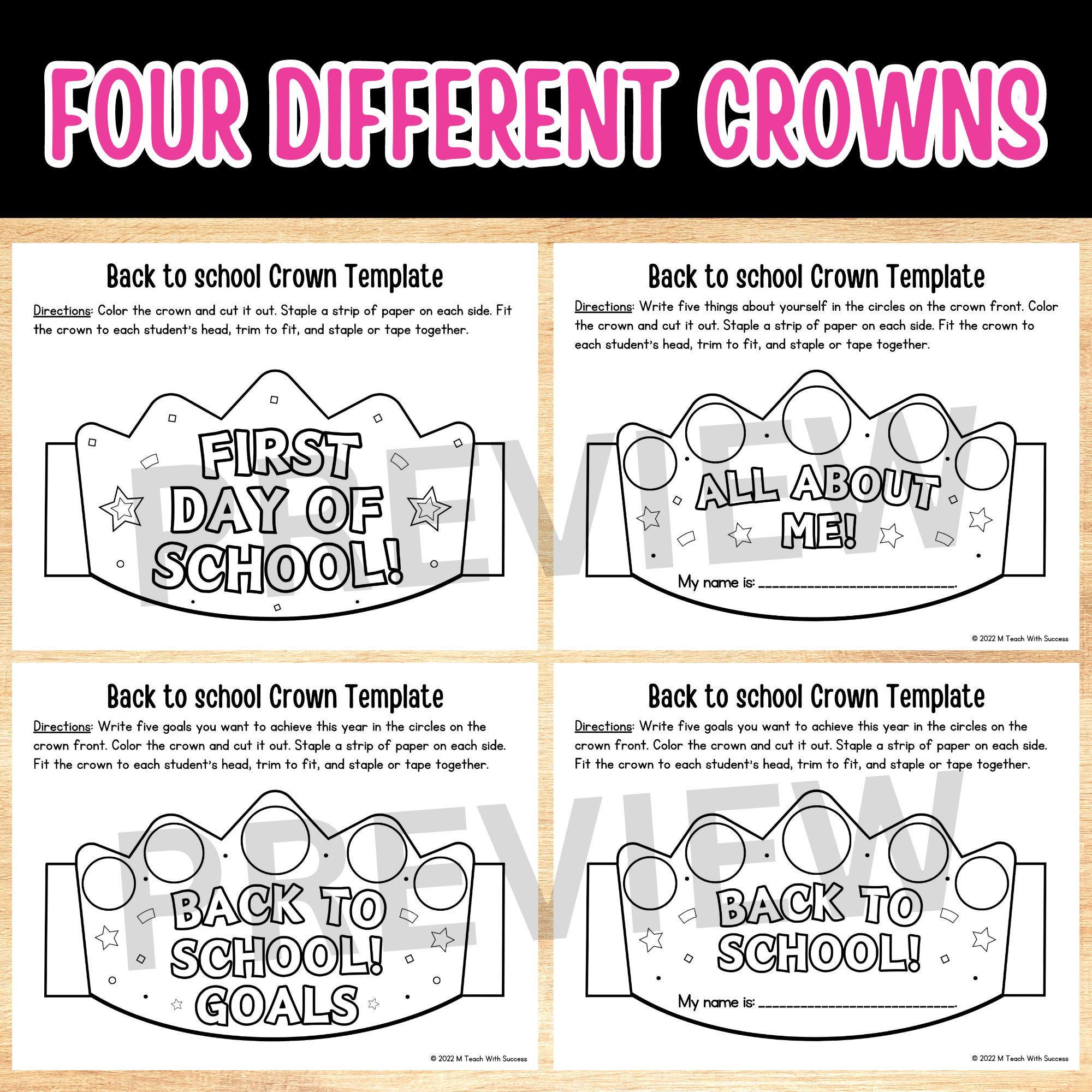 All About Me & Goals Paper Crown Crafts | First Day of School Crown ...