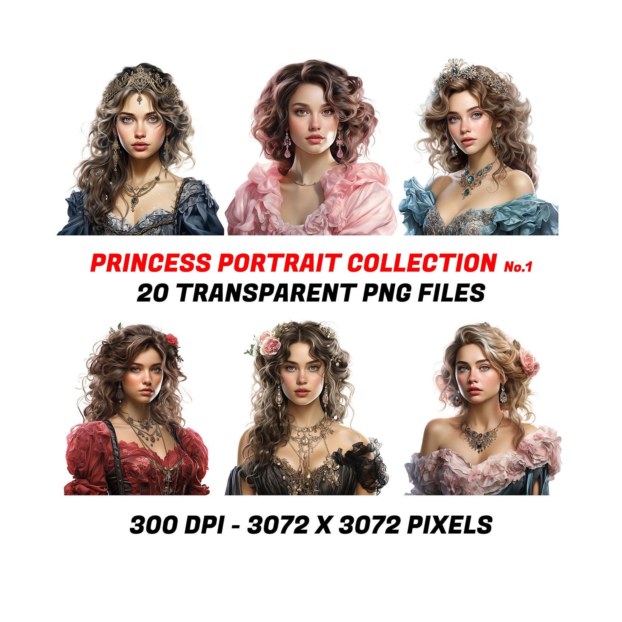 Princess Portrait Watercolor Clipart, Transparent PNG, Pretty Girls ...