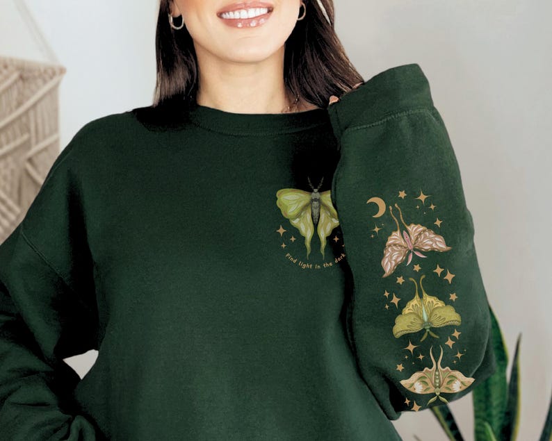 Luna Moth Sweatshirt, Goblincore Sweater, Granola Girl Aesthetic ...