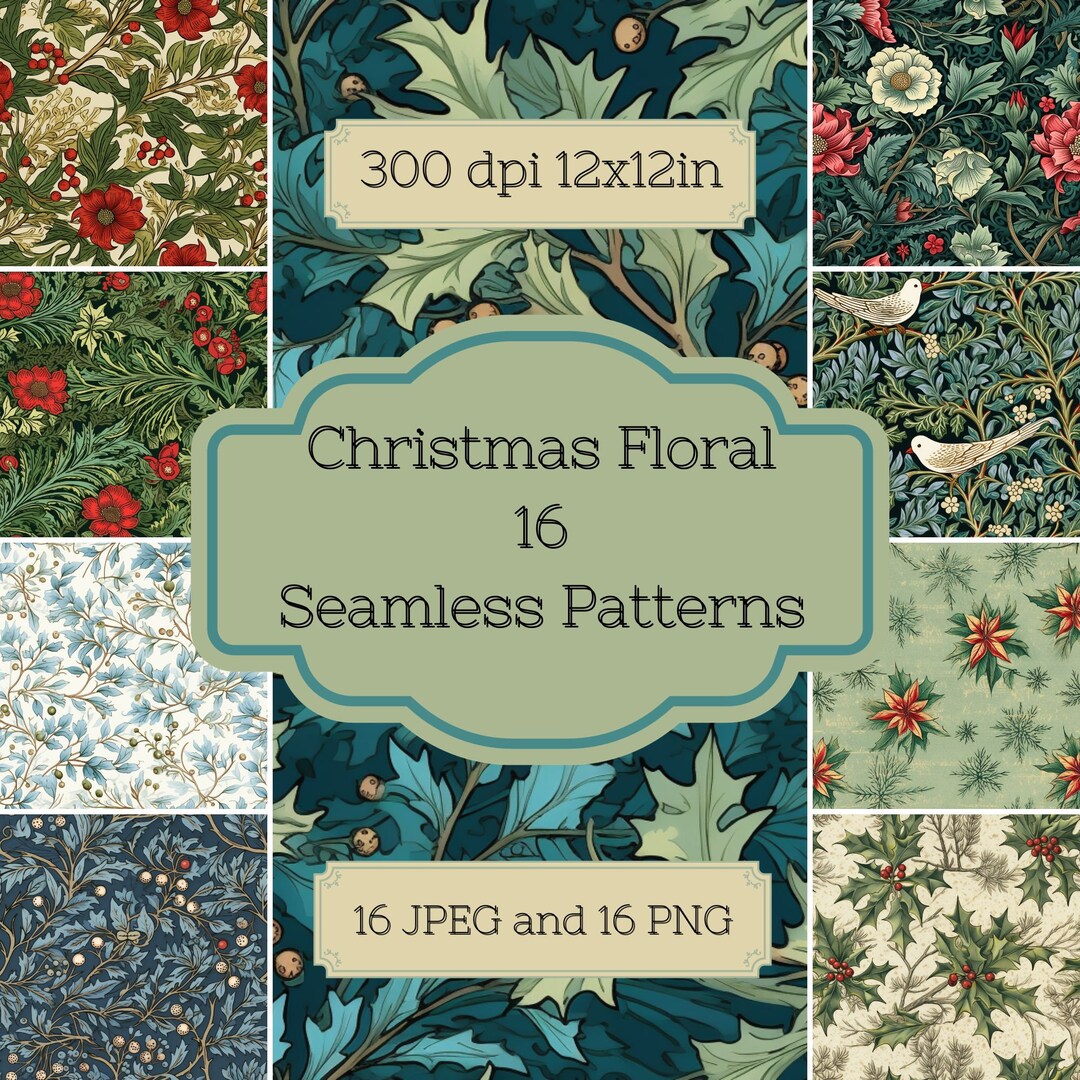 Christmas Floral Seamless Pattern Digital Paper, Holiday Floral ...