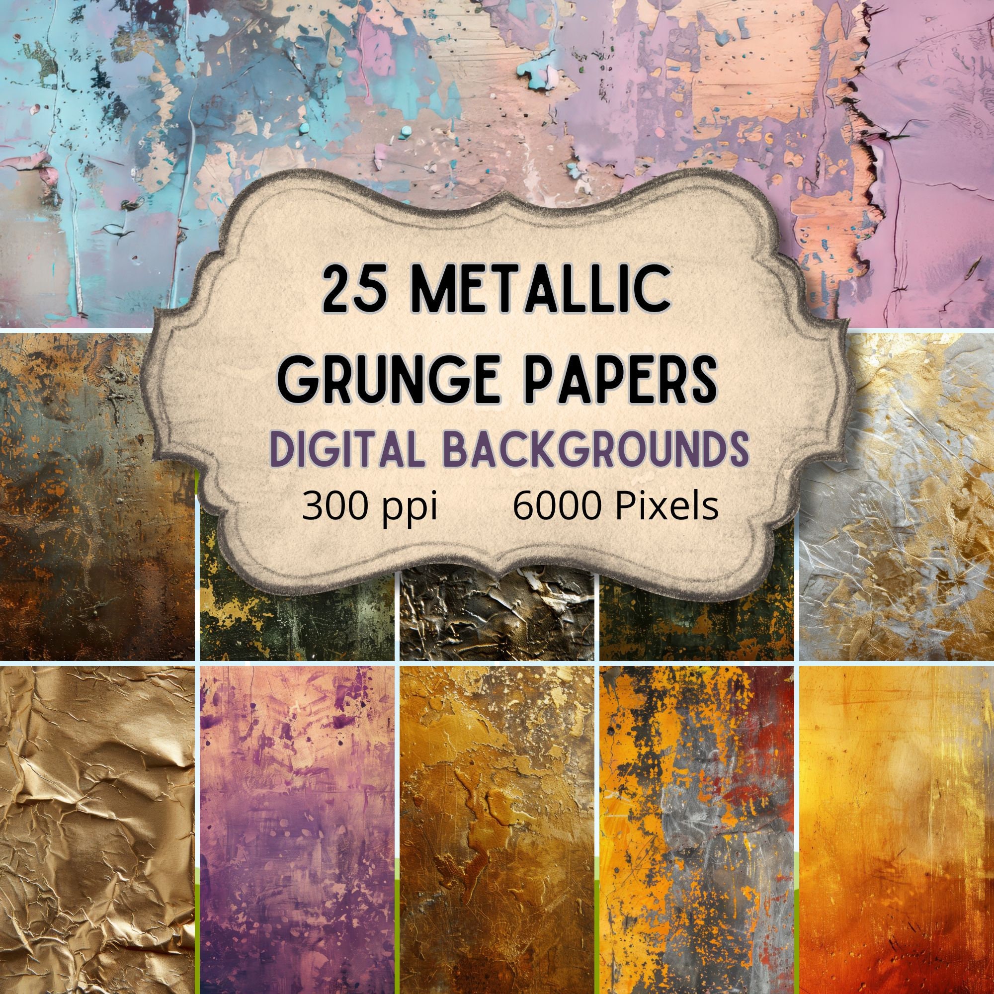 Metallic Grunge Digital Paper Backgrounds for Scrapbooking, Web Design ...