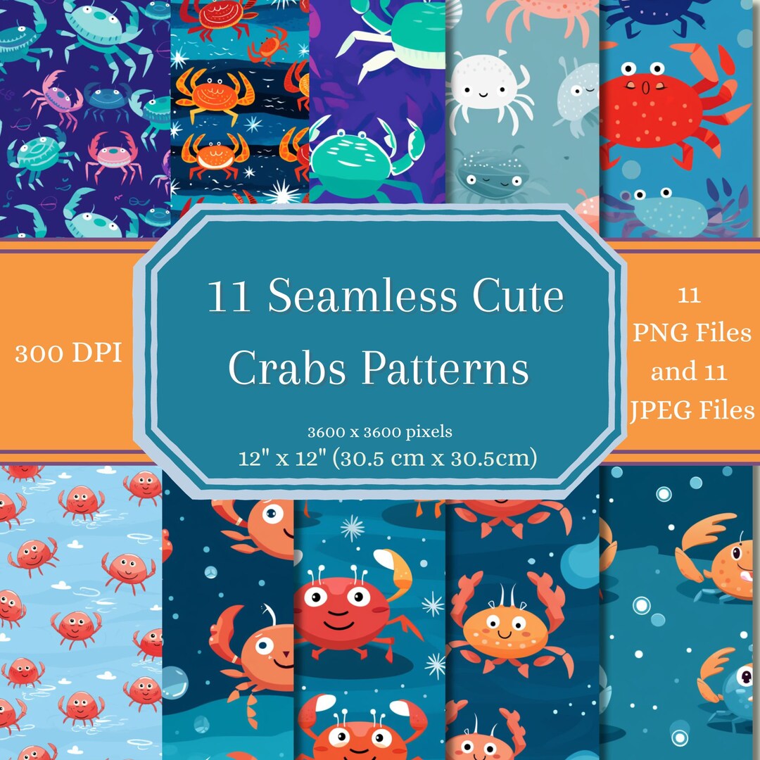 Cute Crabs Seamless Pattern Digital Paper, Printable Seamless ...