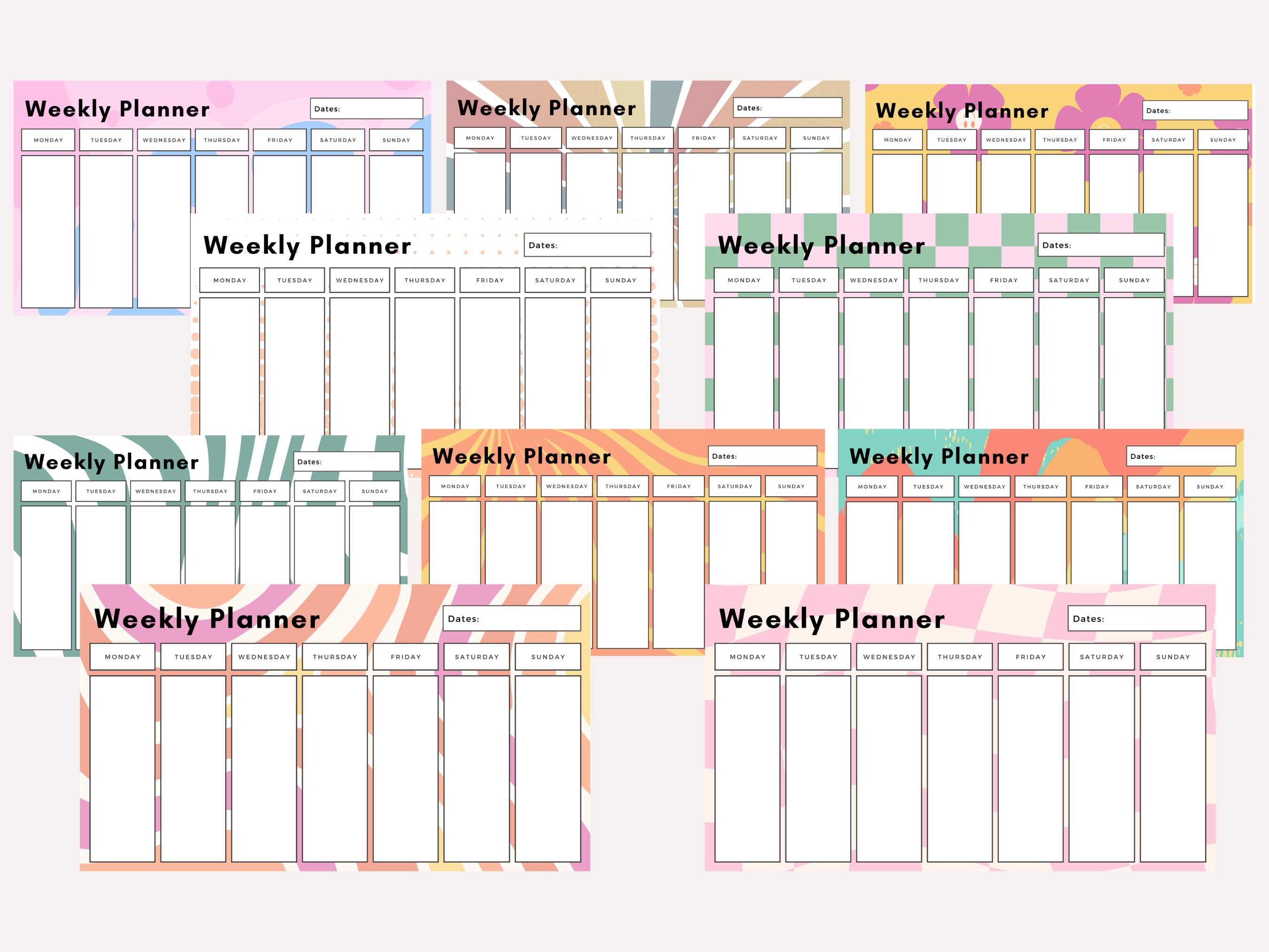 Retro Weekly Calendar Printable Bundle Instant Download Only - Etsy
