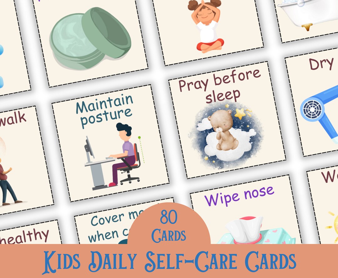 Kids Daily Self Care Cards Printable Daily Routine Visual - Etsy