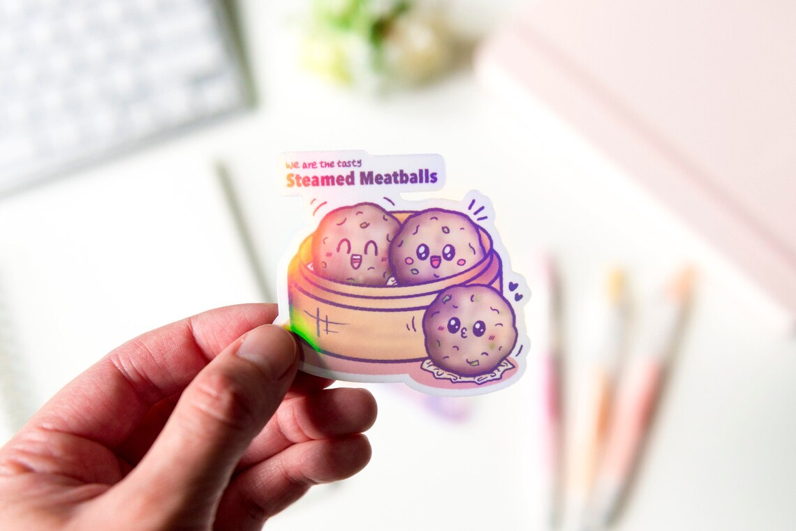 Steamed Meatballs Dim Sum Sticker | Cute Vinyl Die Cut Sticker ...