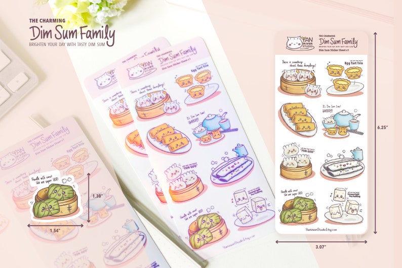 Dim Sum Sticker Sheet V1 | Cute Vinyl Stickers - Cute Stationery ...