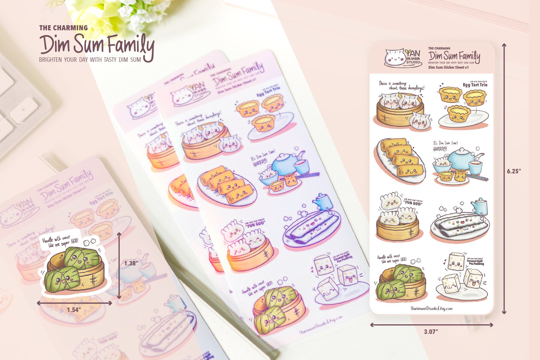 Dim Sum Sticker Sheet V1 Cute Vinyl Stickers Cute - Etsy