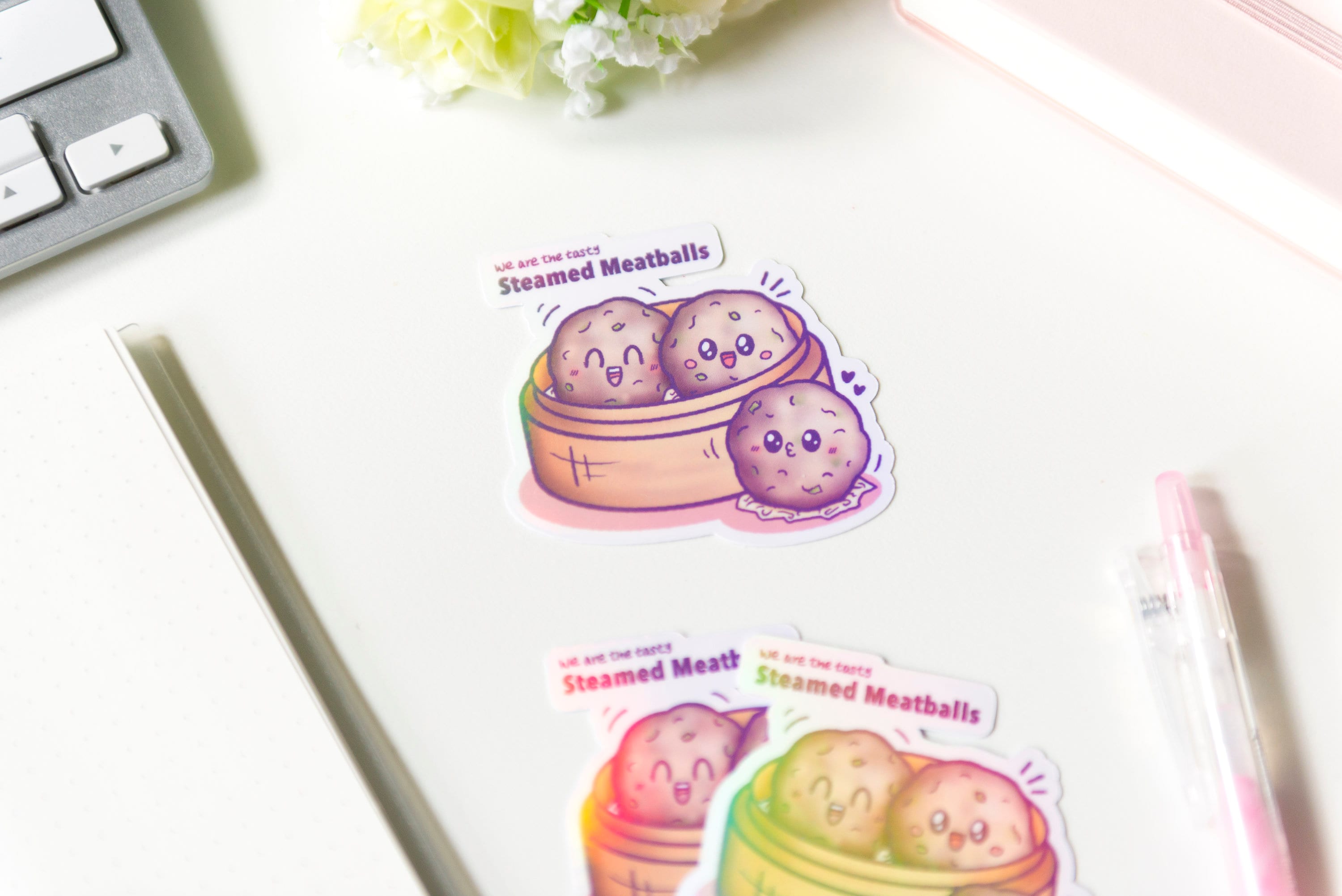 Steamed Meatballs Dim Sum Sticker | Cute Vinyl Die Cut Sticker ...