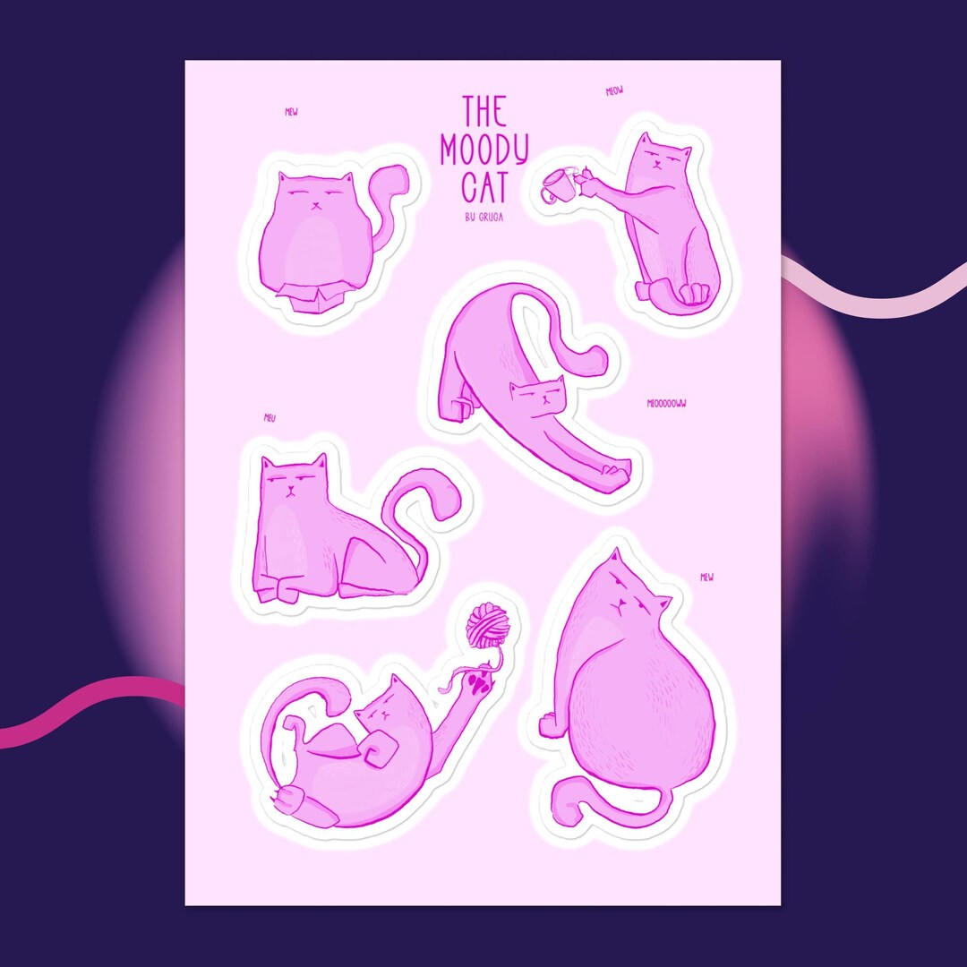 Moody Cat Glossy Sticker Sheet – Funny Cat Person Gift - Etsy