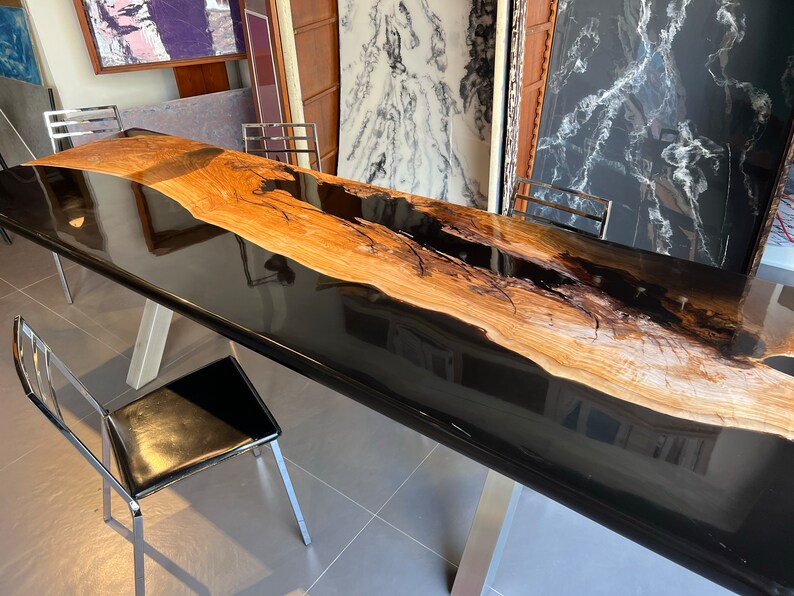 Beautiful Black Table in Epoxy Resin With 400-year-old Olive Wood. - Etsy