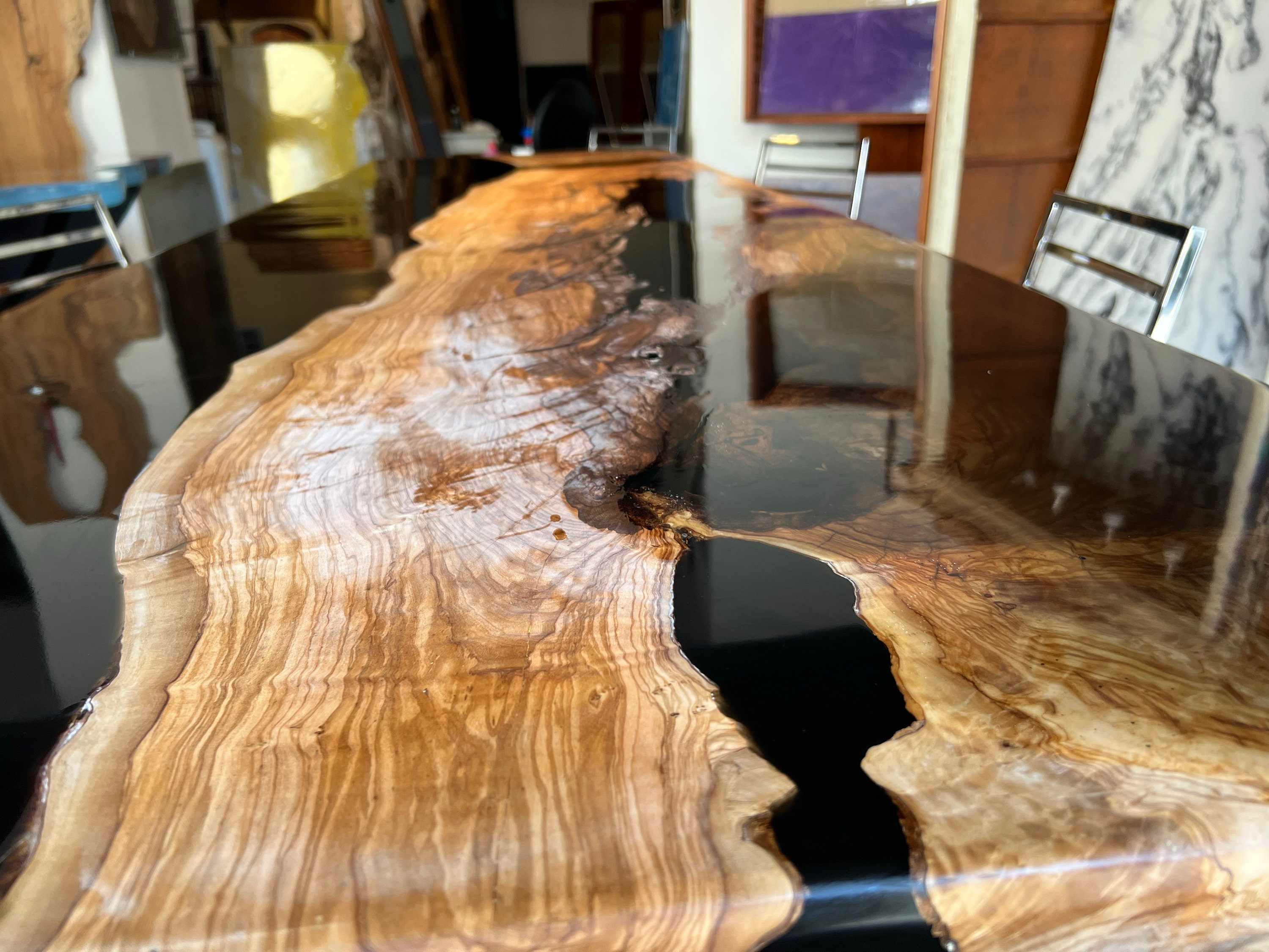 Beautiful Black Table in Epoxy Resin With 400-year-old Olive Wood. - Etsy