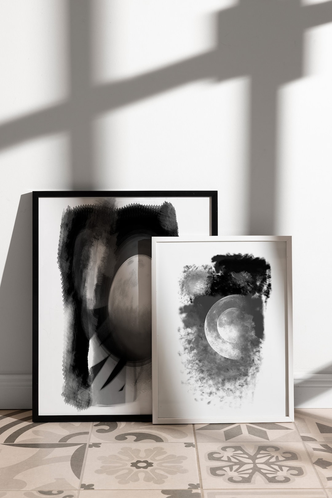Moon Illustration, Moon Art, Digital Download Abstract , Black and ...