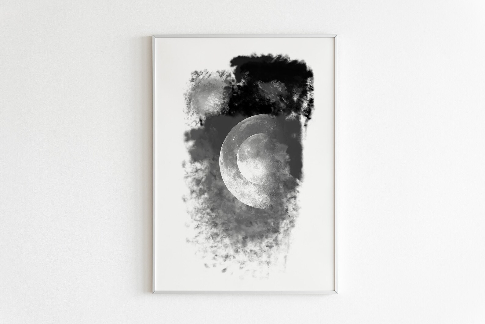 Moon Illustration, Moon Art, Digital Download Abstract , Black and ...
