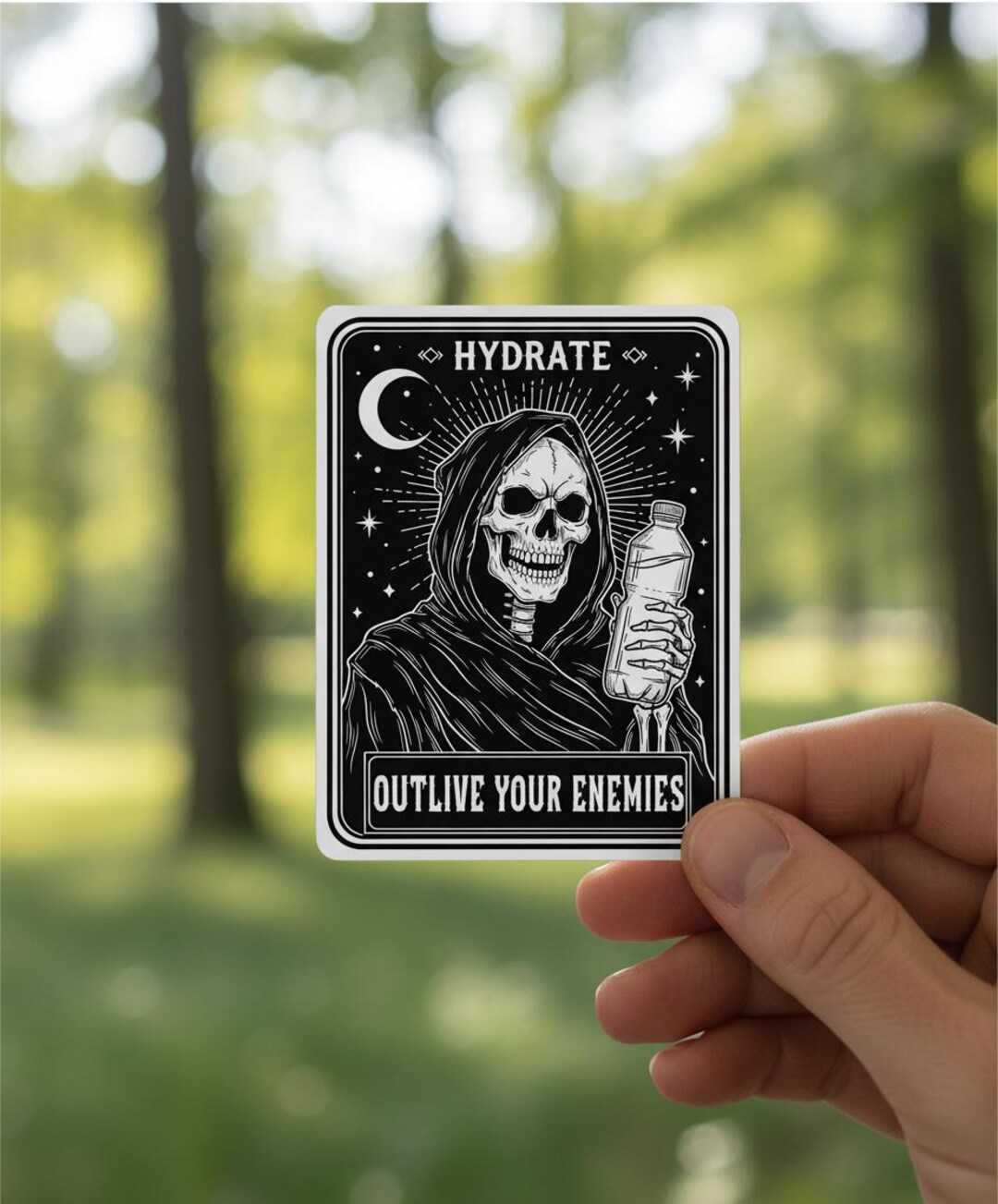 Funny Grim Reaper Hydrate Sticker - Dark Humor Meme Decal, Edgy ...