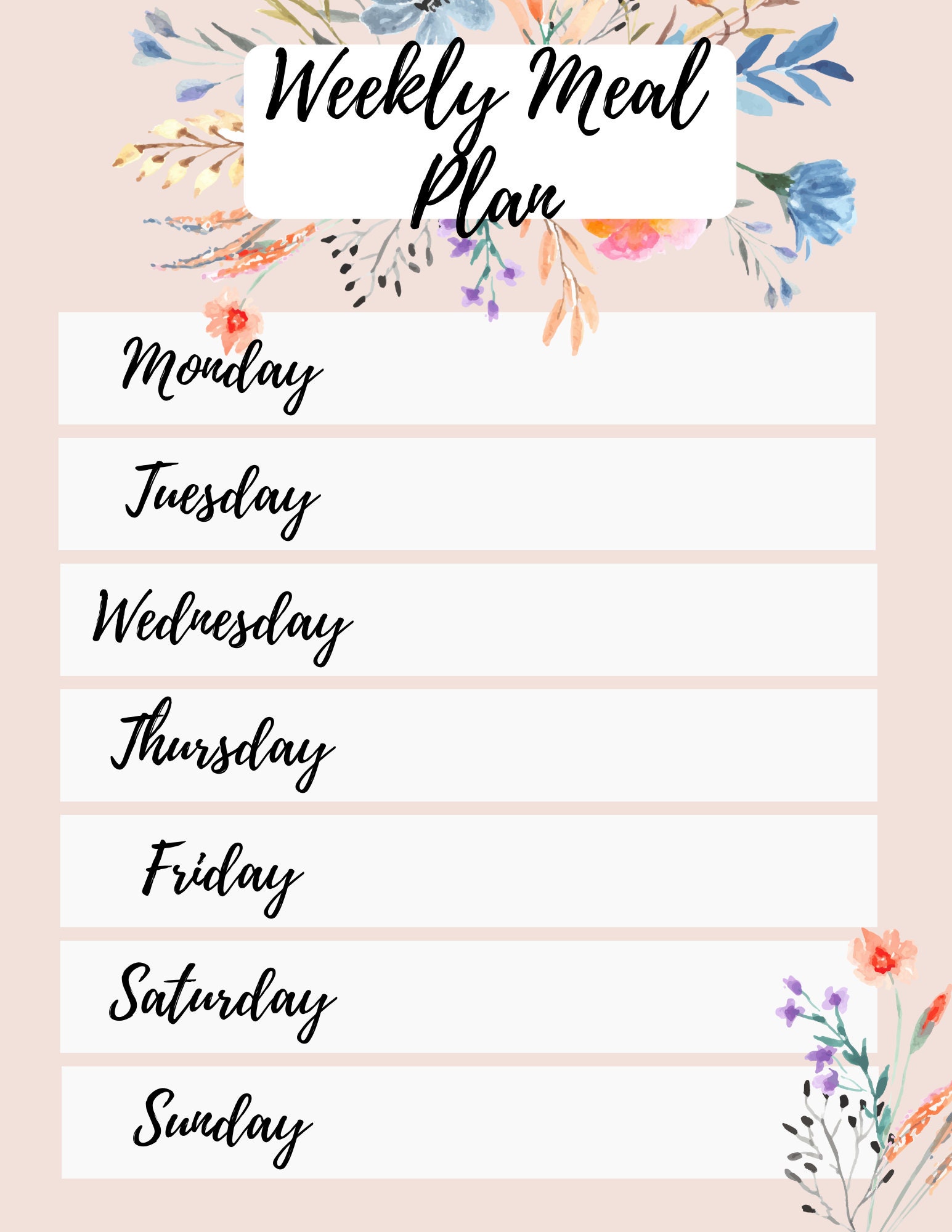Meal/grocery Planning add-on Pages: Wildflowers Theme - Etsy