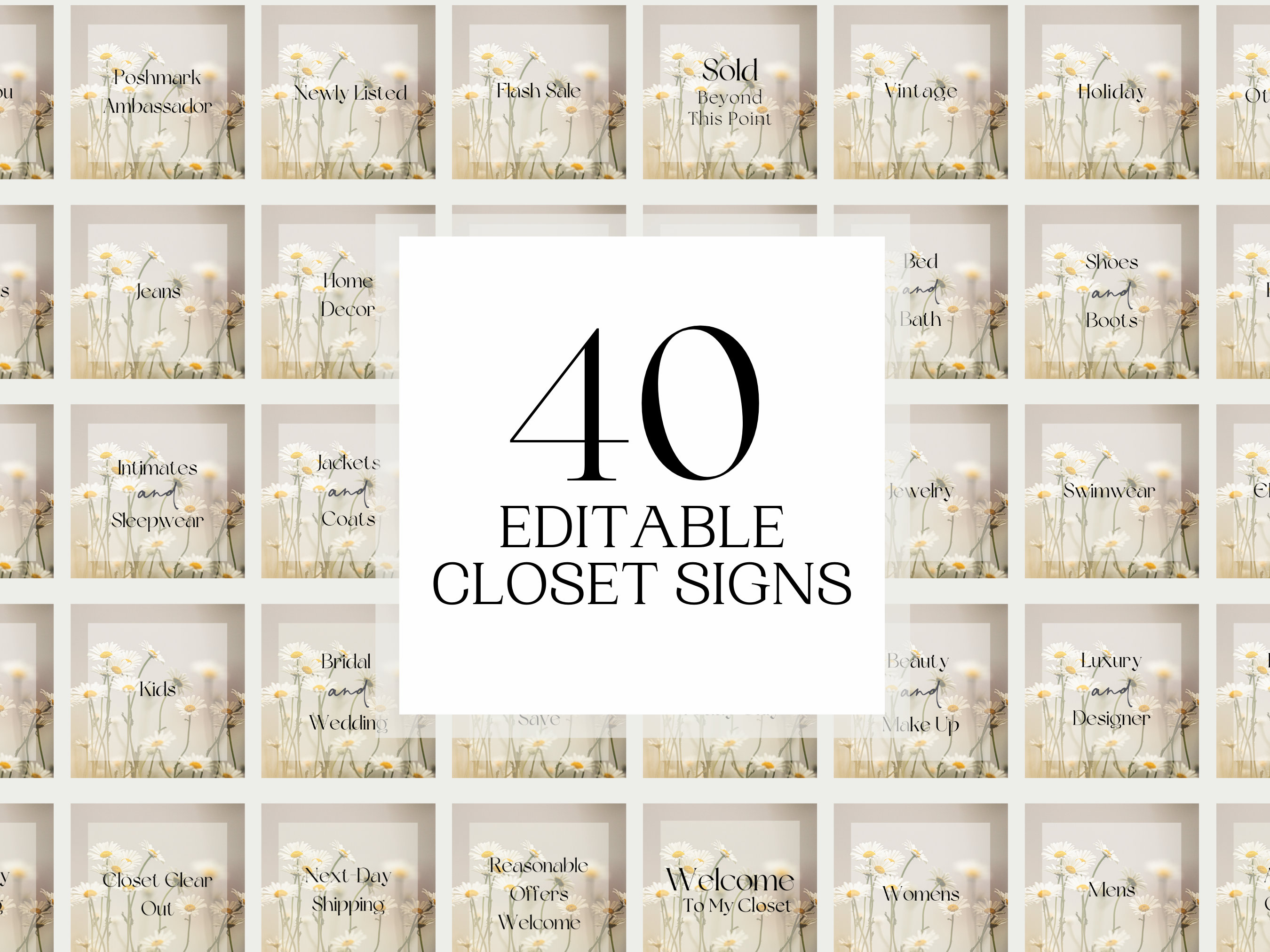 Editable Poshmark Closet Signs Boho Daisy Customizable Poshmark ...