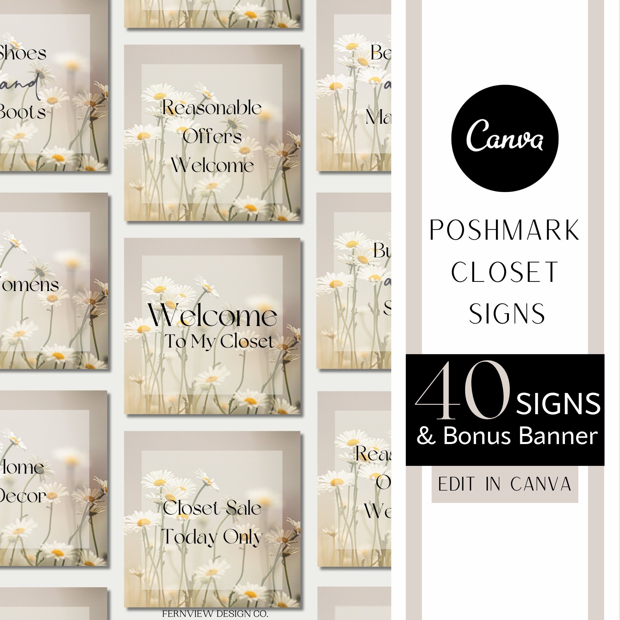 Editable Poshmark Closet Signs Boho Daisy Customizable Poshmark ...