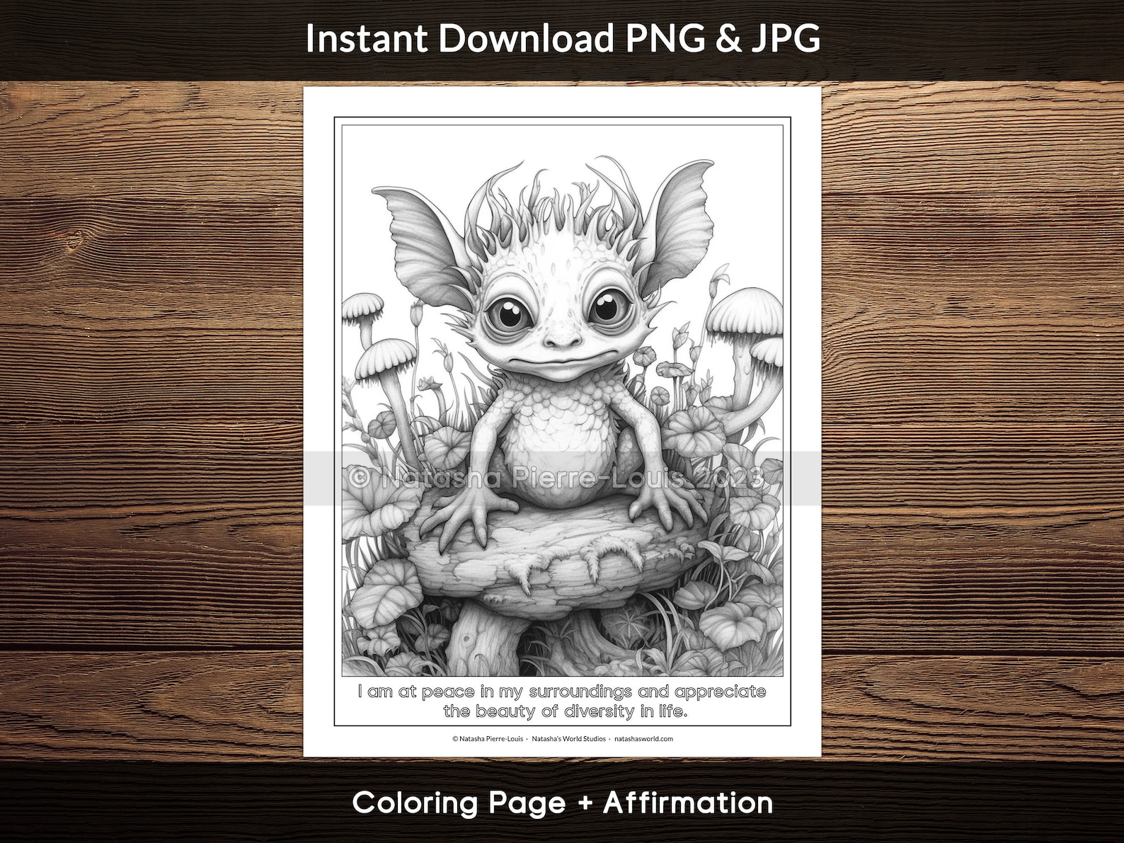 Forest Sprite Grayscale Coloring Page: Mythical Affirmations (PNG JPG ...