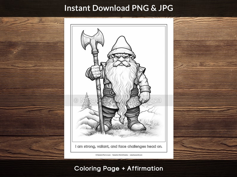 Dwarf Coloring Page for Adults and Kids, Grayscale Inspirational ...