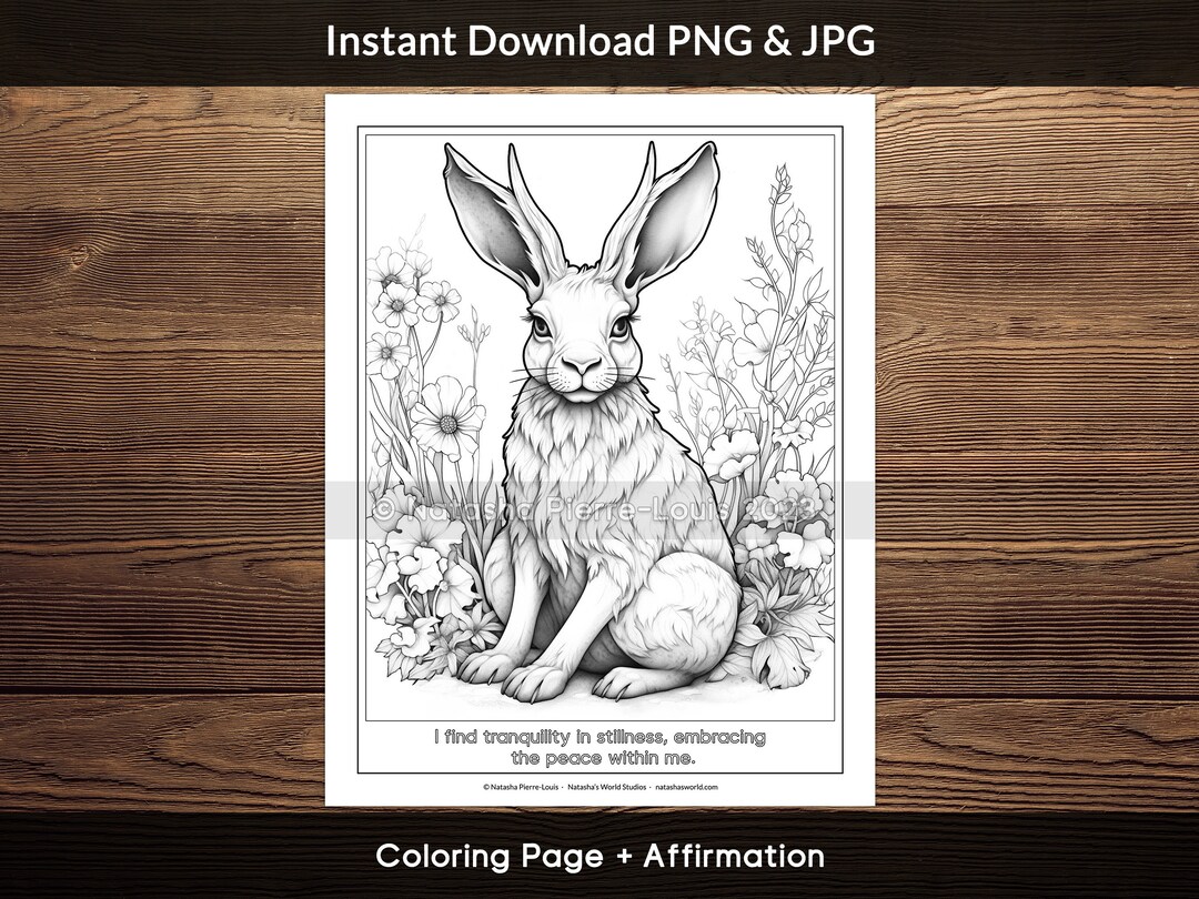 Jackalope Coloring Page for Adults and Kids, Grayscale Inspirational ...