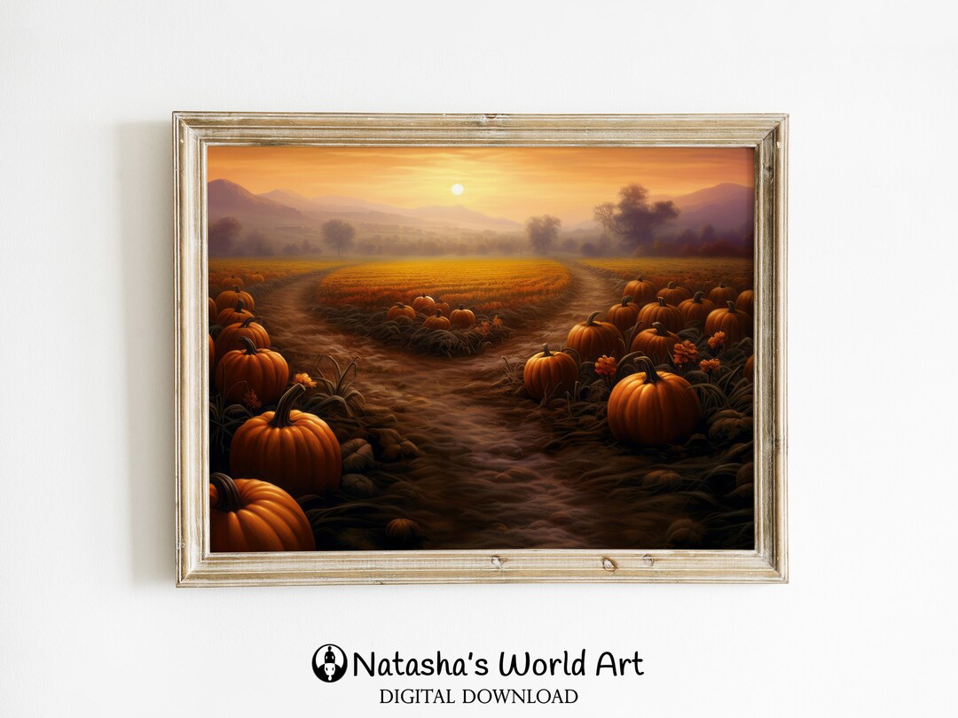 Printable Pumpkin Patch Digital Download, Autumn Landscape Wall Art ...