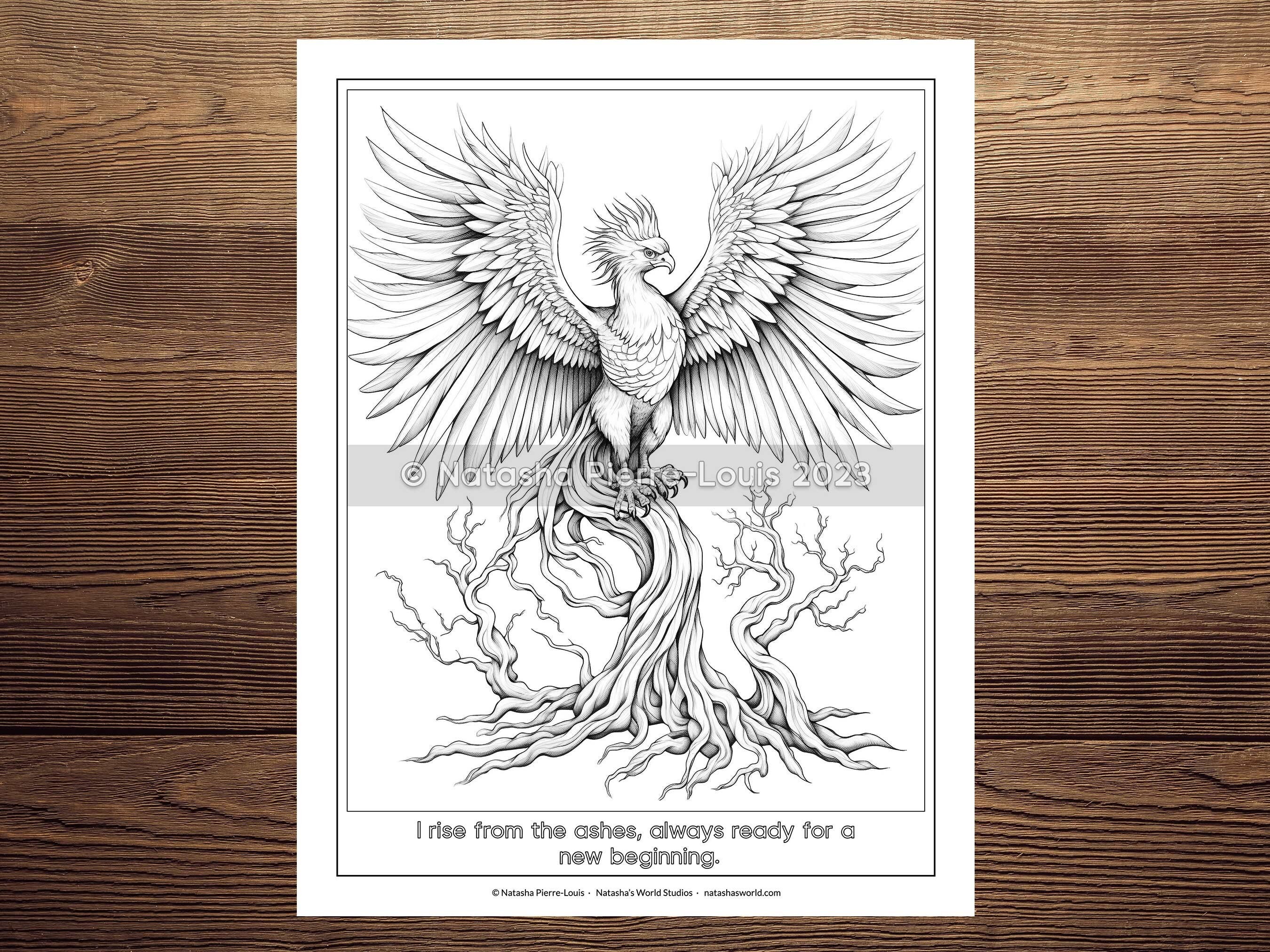 Phoenix Coloring Page From the Mythical Affirmations Coloring Book ...