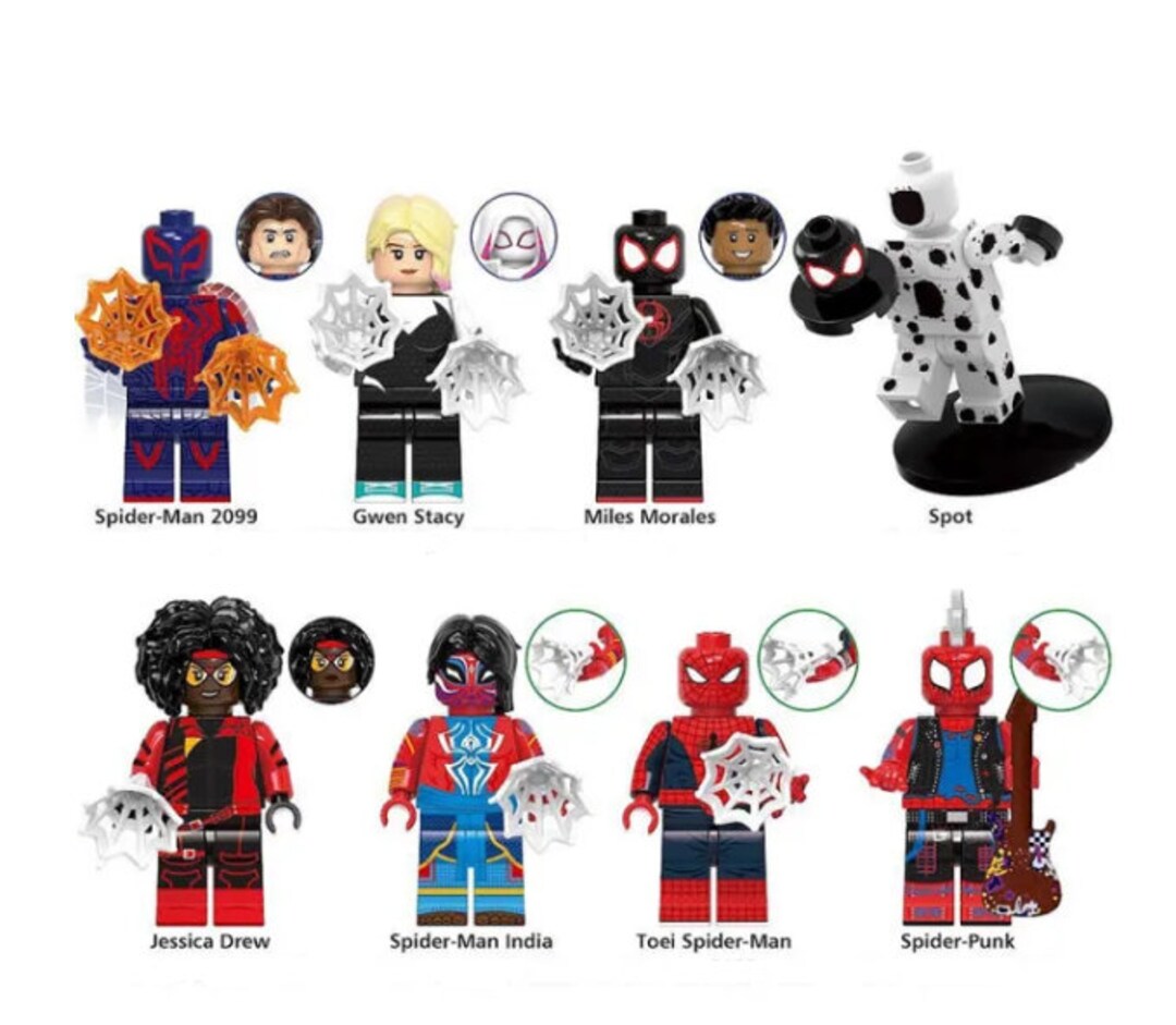 Marvel Spiderverse Spiderman Custom Lego Minifigures 8pcs Set - Etsy UK