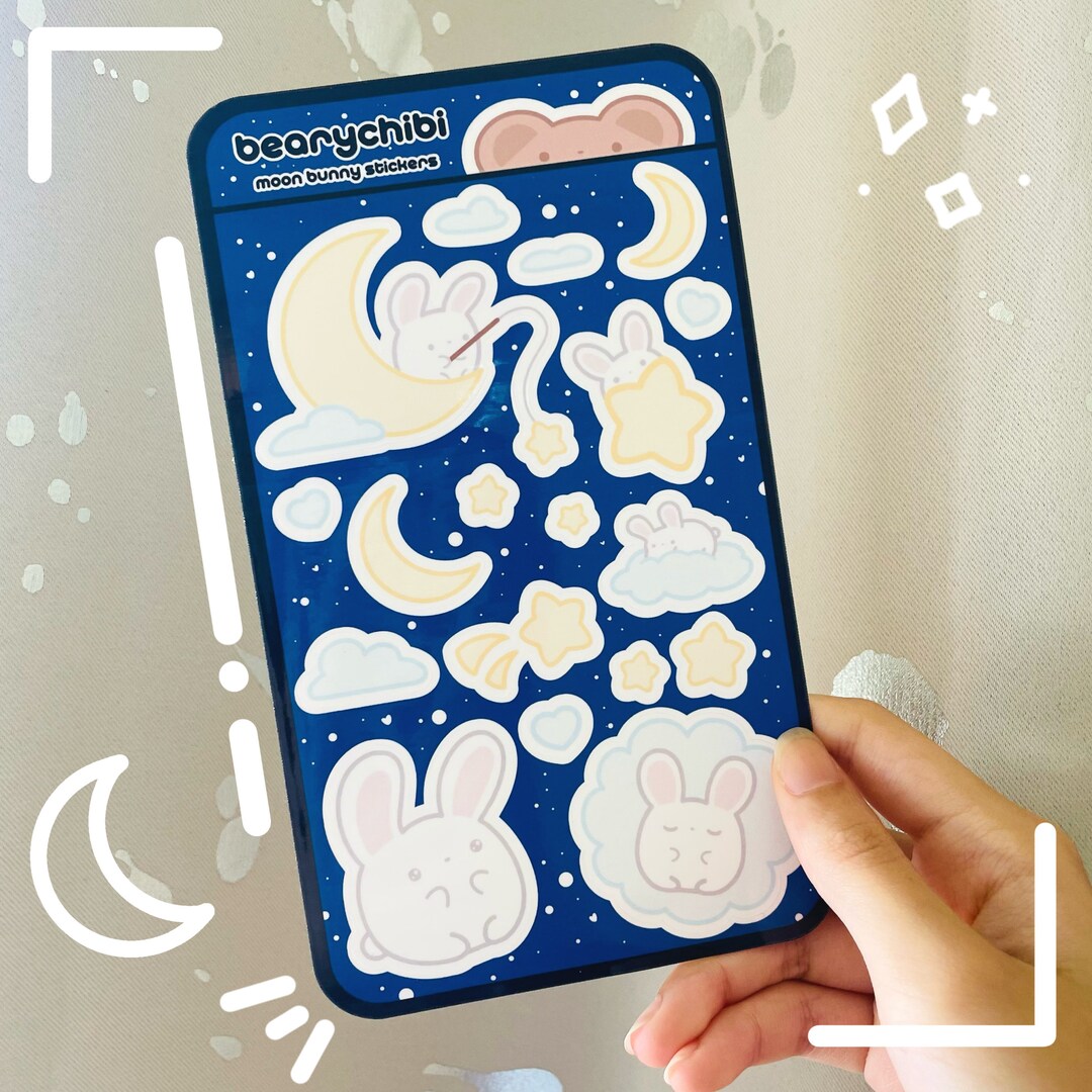 Moon Bunny Sticker Sheet Cute Animal Sticker Sheet Kawaii Bunny Sticker ...